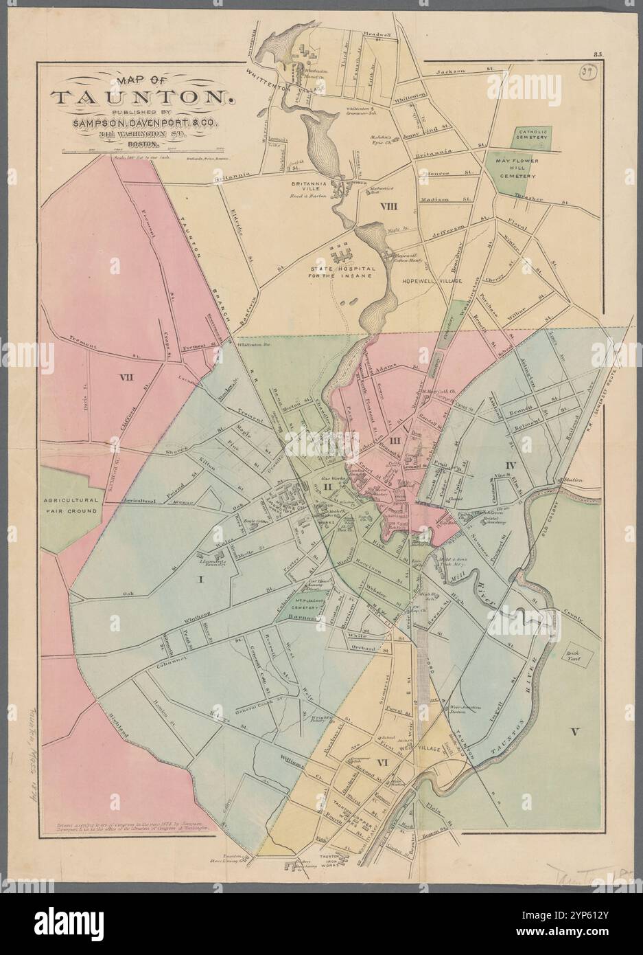 Map of Taunton: [Massachusetts] 1874 Stock Photo - Alamy
