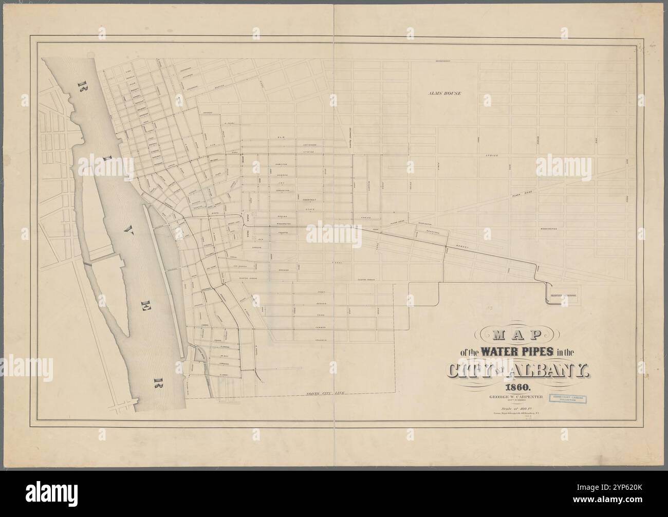 Map of the water pipes in the city of Albany 1860 by Carpenter, George ...