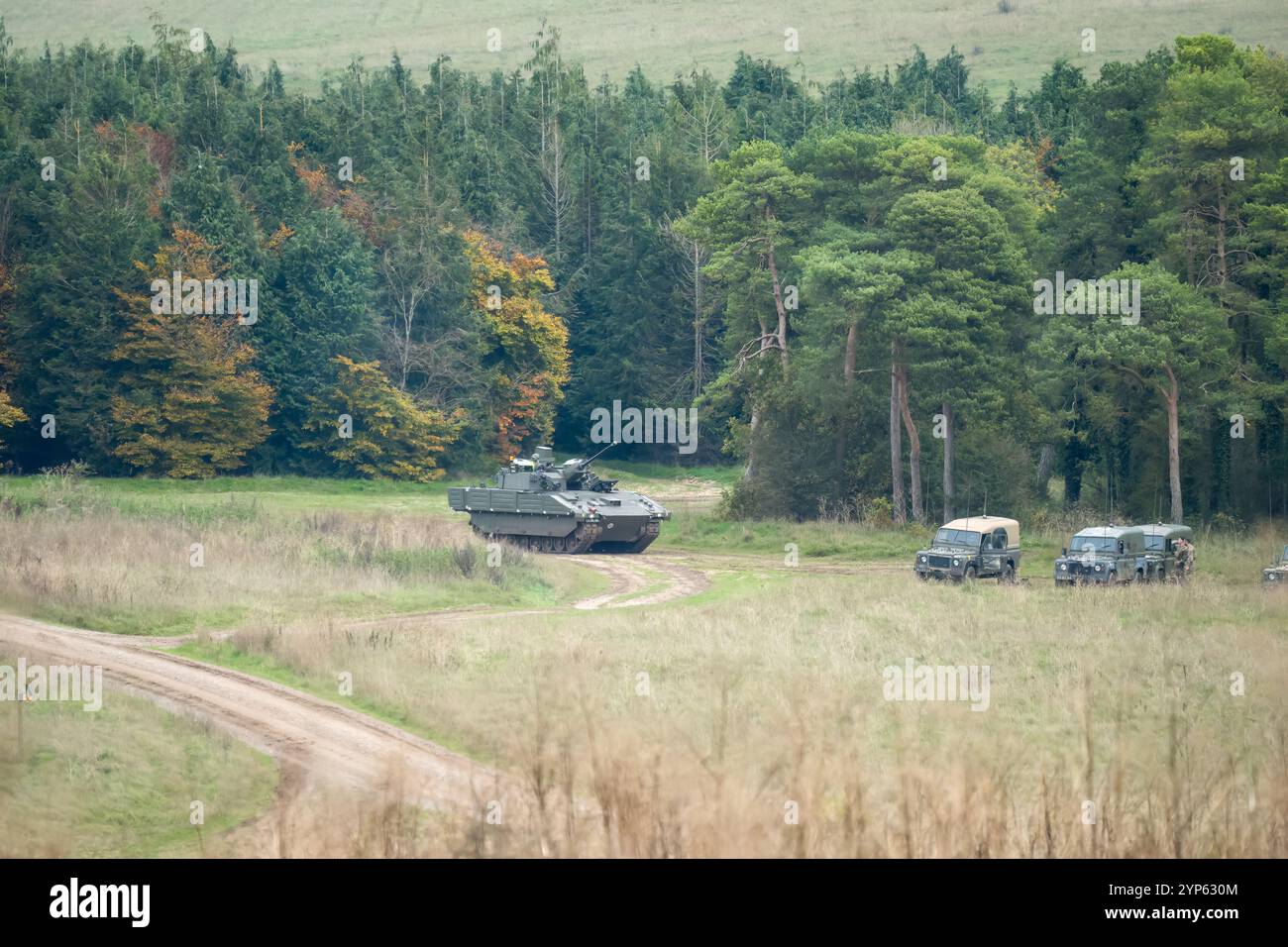 British army 245 Ajax AFV, ISTAR tank tracked combat vehicle in action ...