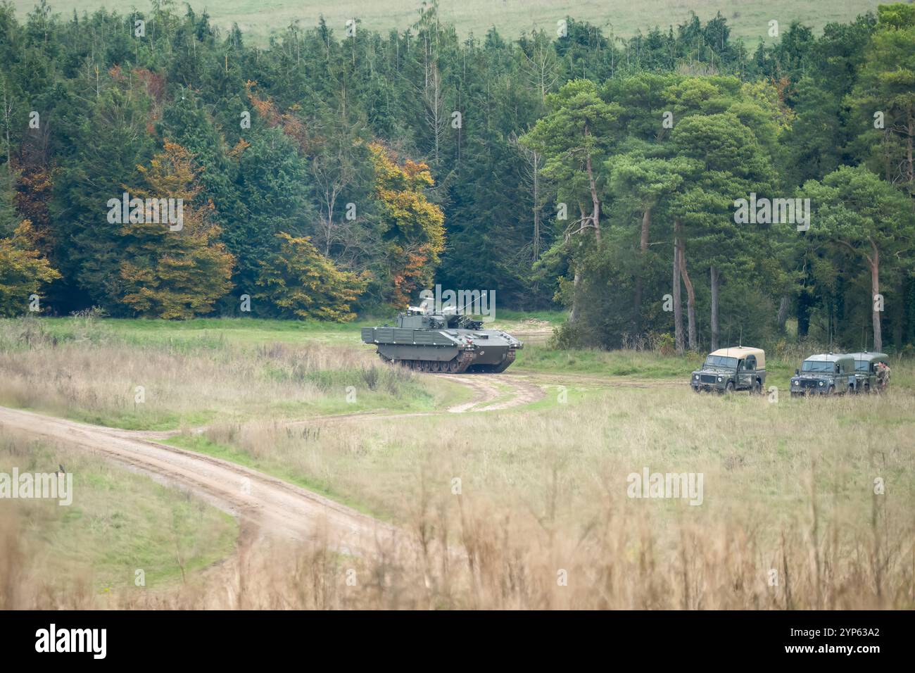 British army 245 Ajax AFV, ISTAR tank tracked combat vehicle in action ...