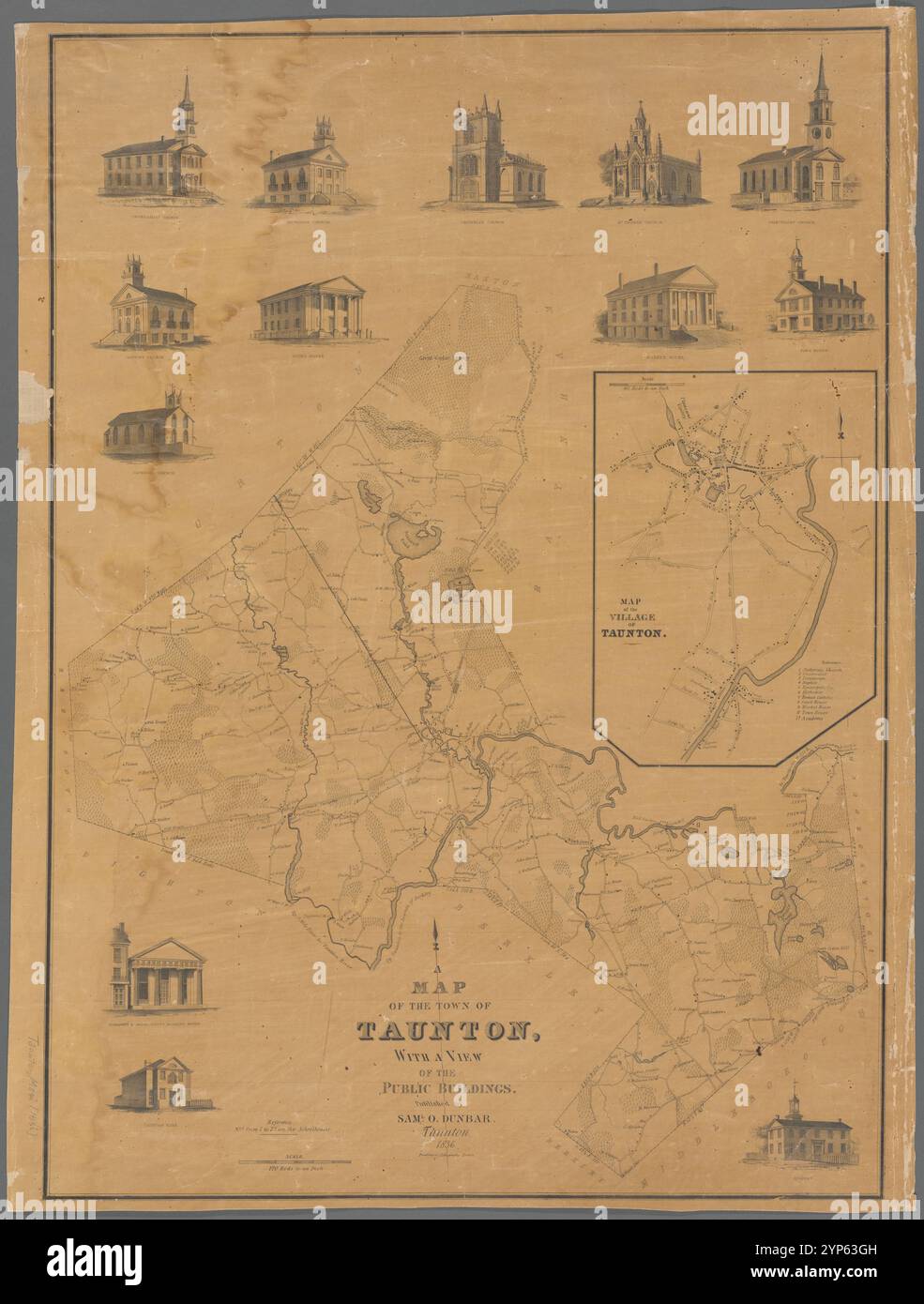 Map of the town of Taunton: with a view of the public buildings 1836 ...
