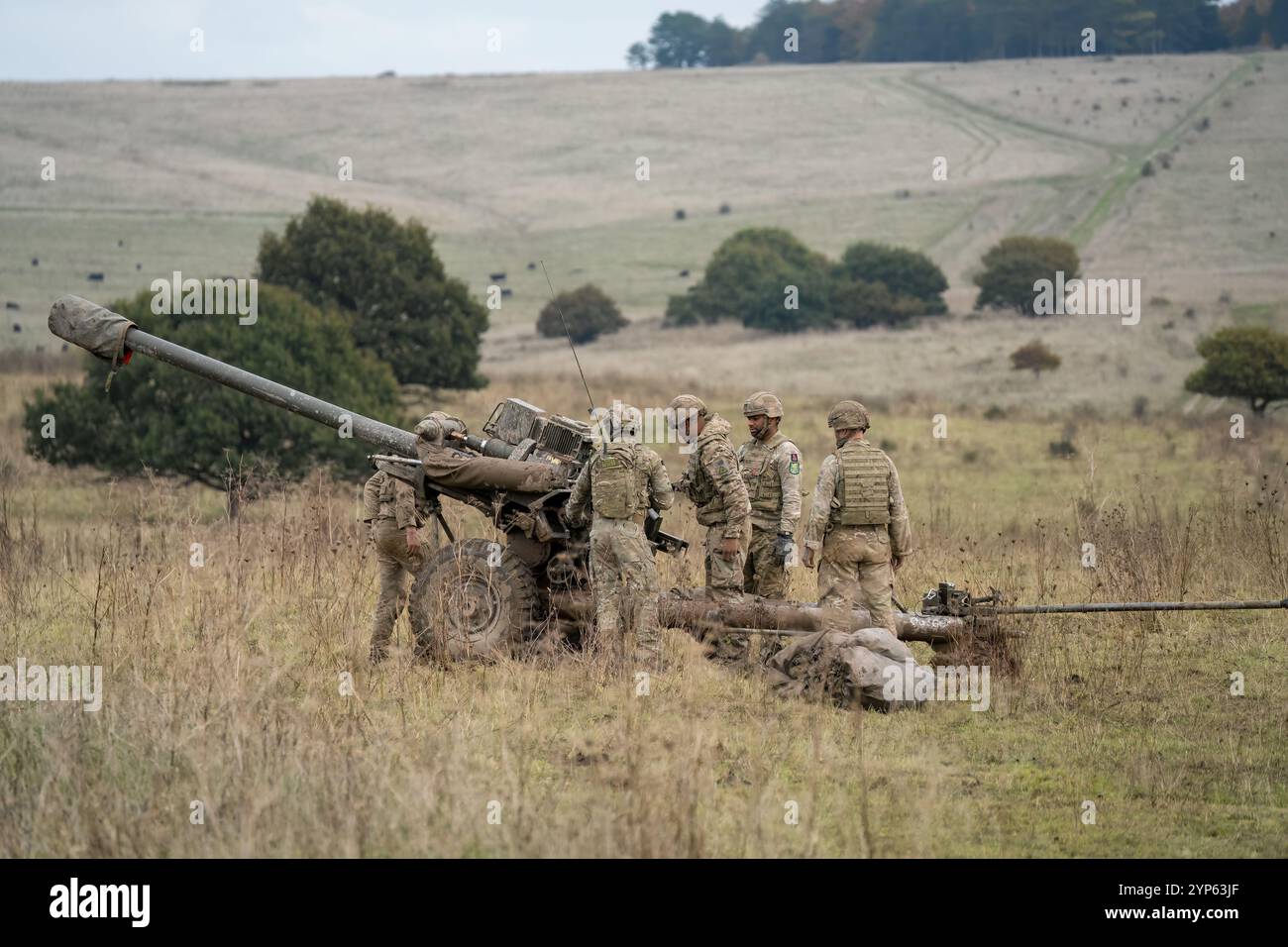 soldiers working on a 105mm Light Artillery Gun attached to a Pinzgauer ...