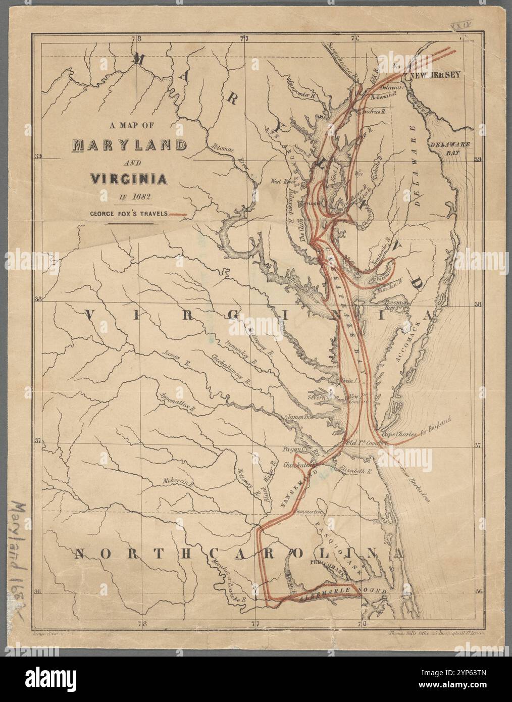 A map of Maryland and Virginia in 1682 1850 Stock Photo - Alamy