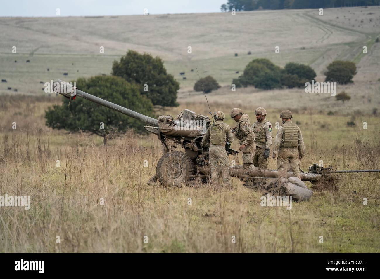 soldiers prepare a 105mm Light Artillery Gun ina field Stock Photo - Alamy