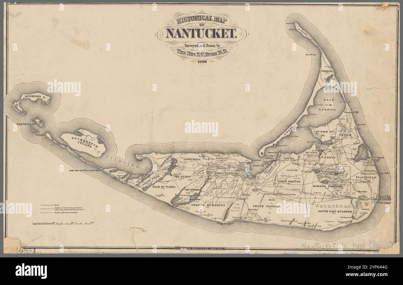 Historical map of Nantucket 1869 by Fish, W. R Stock Photo - Alamy