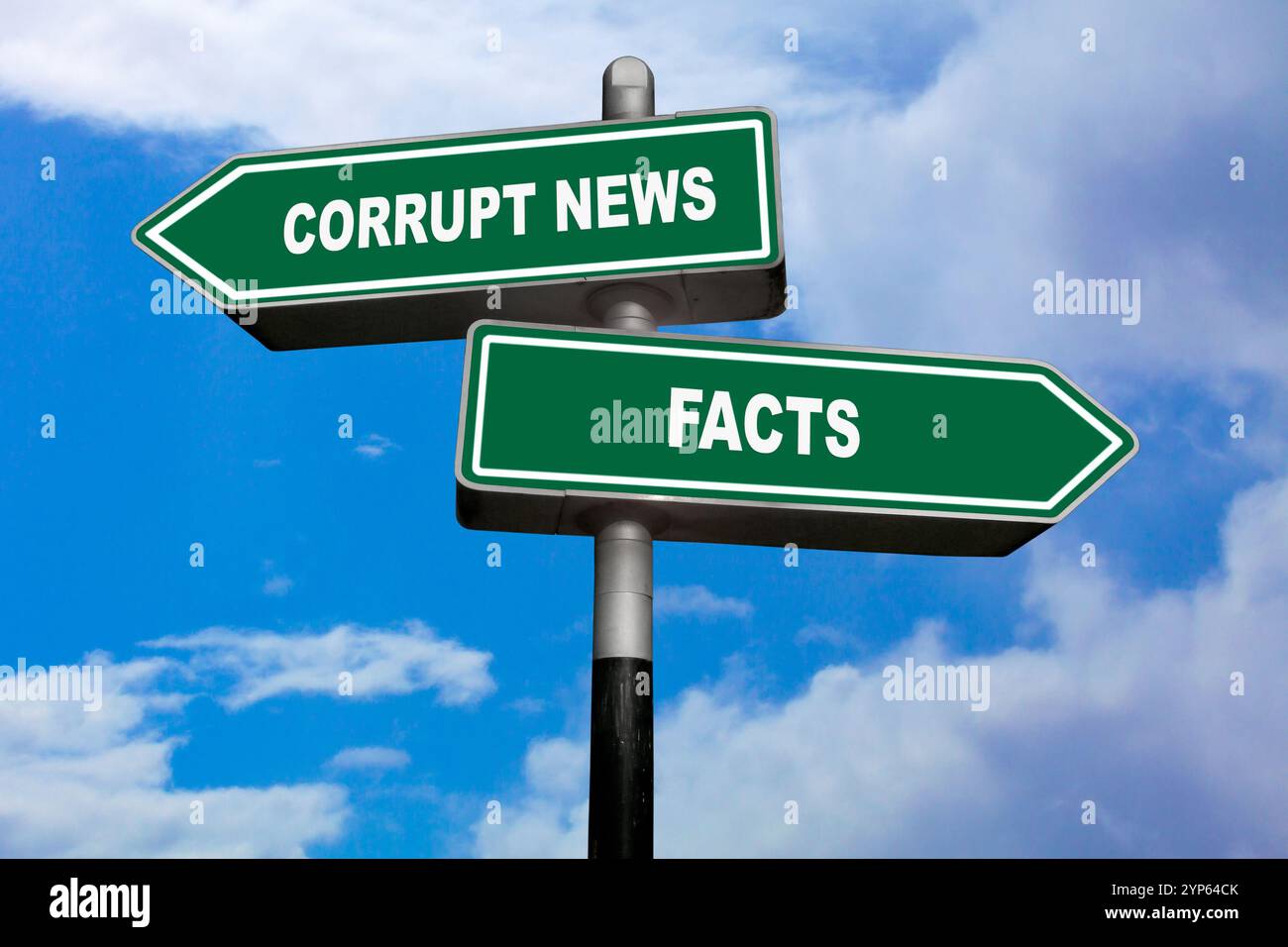 Two direction signs, one pointing left (Corrupt News) and the other one ...