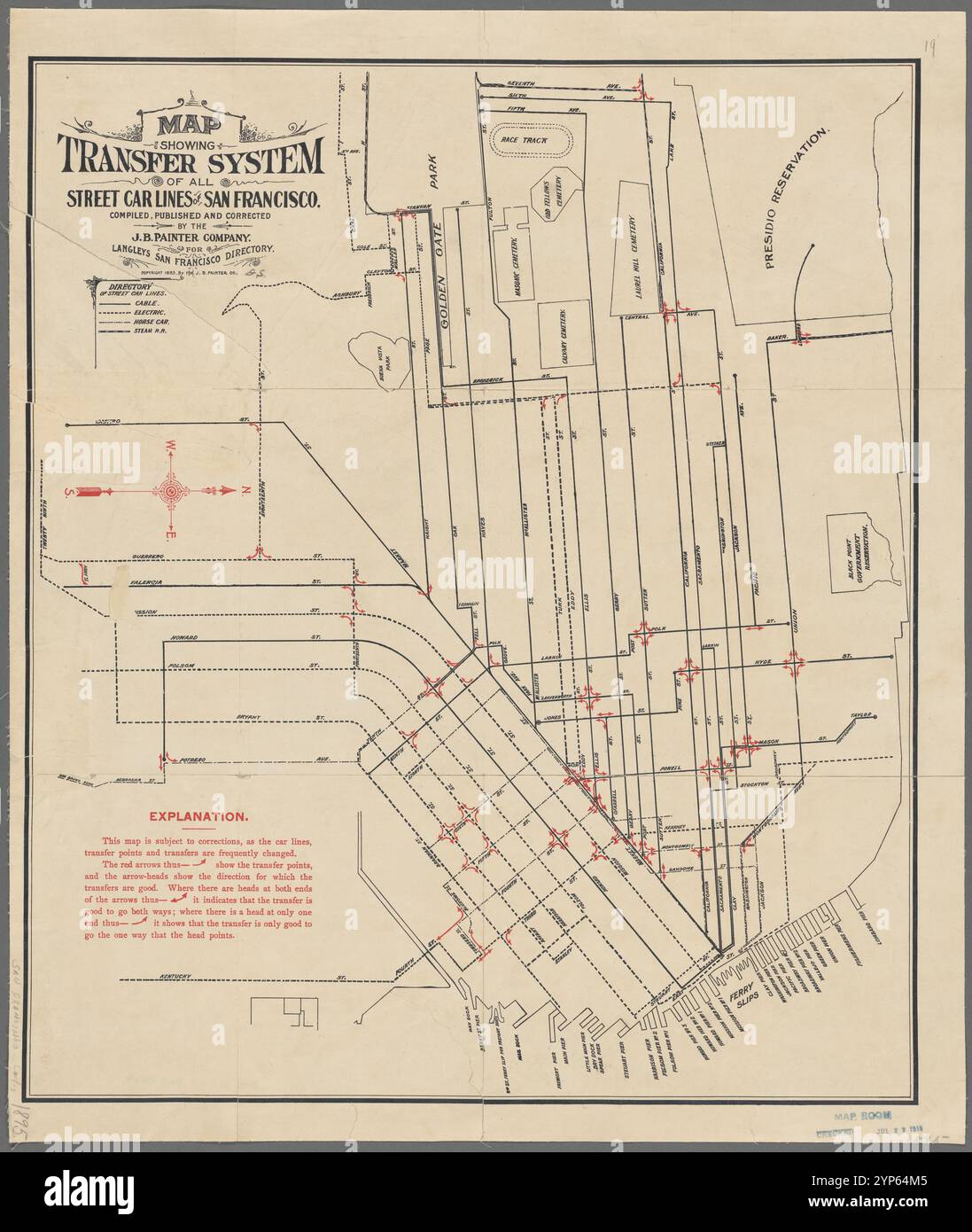 Map showing transfer system of all street car lines of San Francisco ...