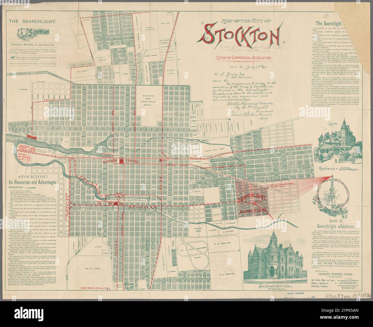 Map of the city of Stockton 1896 by Stockton Commercial Association ...