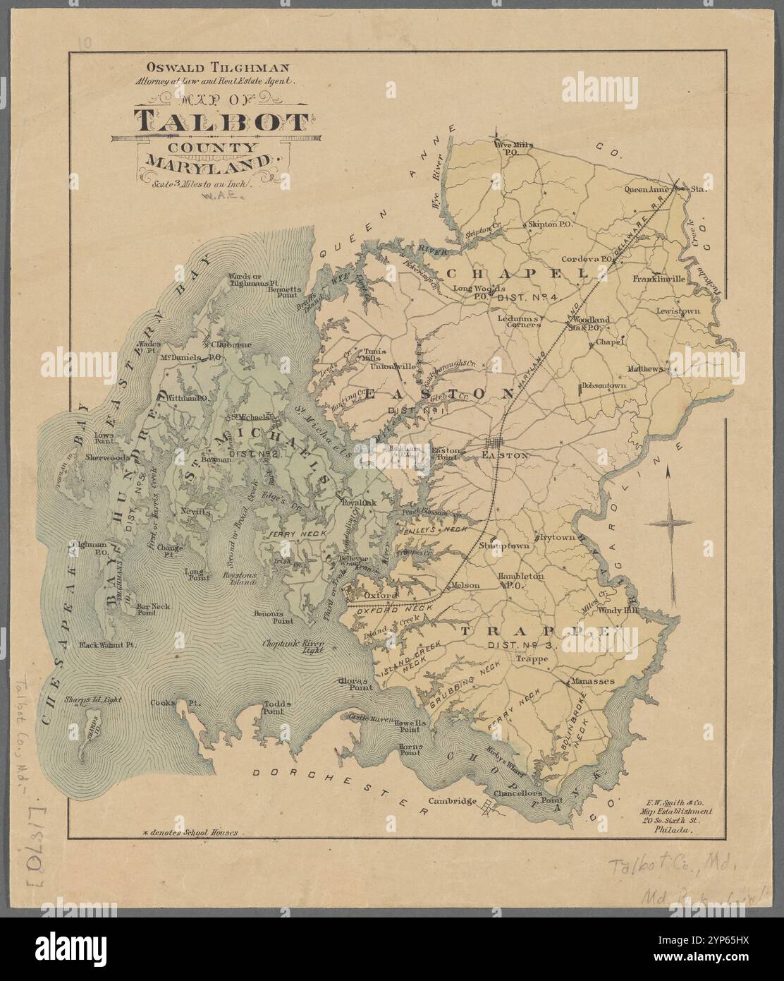 Map of Talbot County Maryland 1870 by Tilghman, Oswald Stock Photo - Alamy