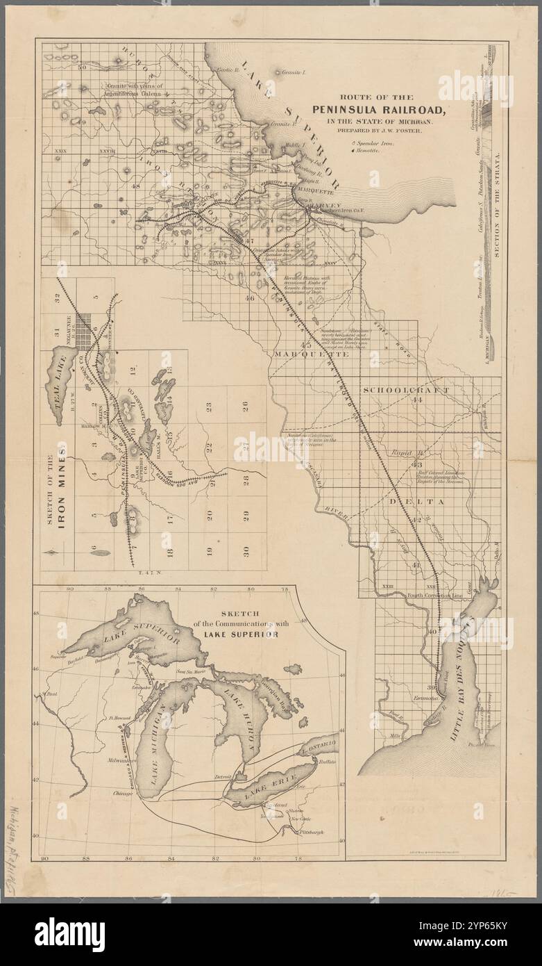Route of the Peninsula Railroad, in the state of Michigan 1865 by ...