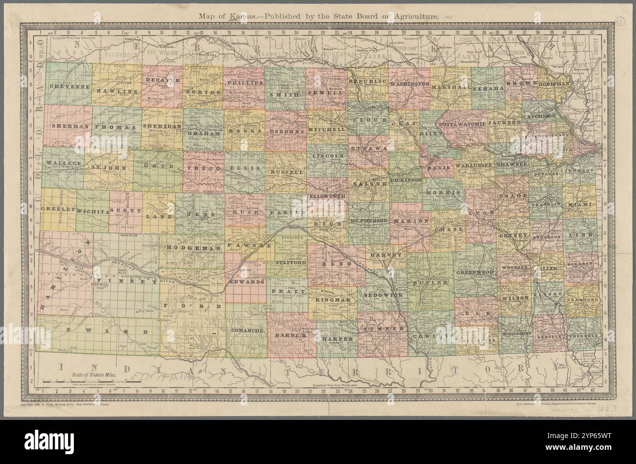 Map of Kansas 1883 by Rand McNally and Company Stock Photo - Alamy