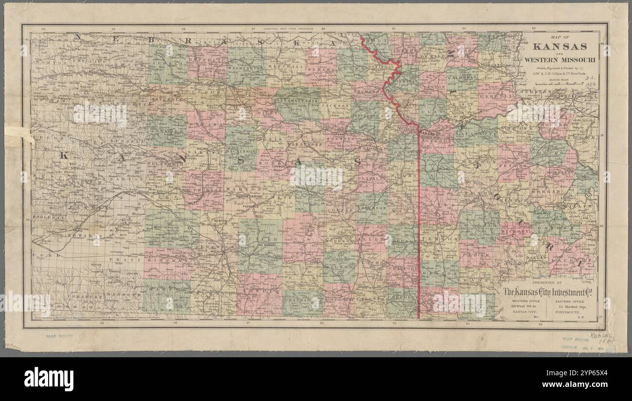 Map of Kansas and western Missouri 1884 by G.W. & C.B. Colton & Co ...