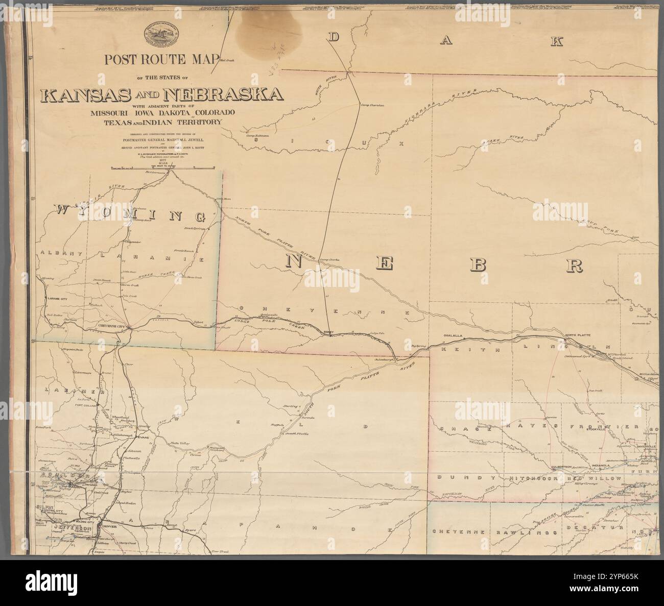 Post route map of the states of Kansas and Nebraska : with adjacent ...