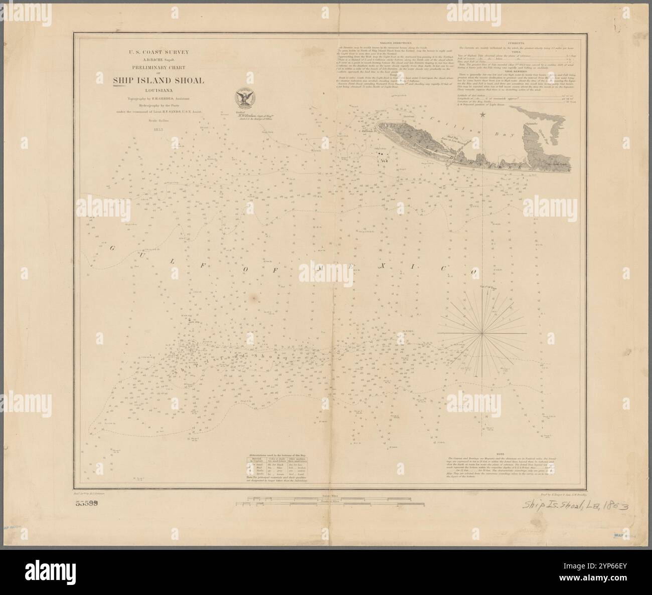 Preliminary chart of Ship Island Shoal, Louisiana 1853 by United States ...