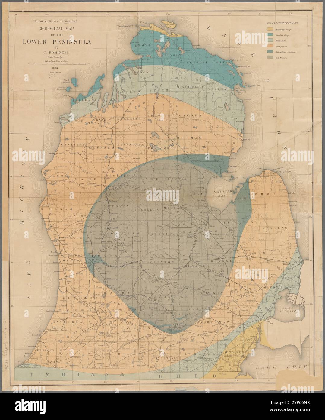 Geological map of the Lower Peninsula 1876 by Michigan. Geological ...