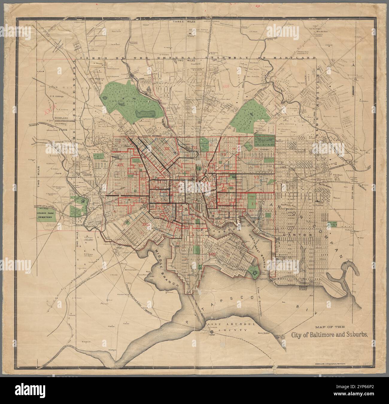 Map of the City of Baltimore and suburbs 1895 by A. Hoen & Co Stock ...