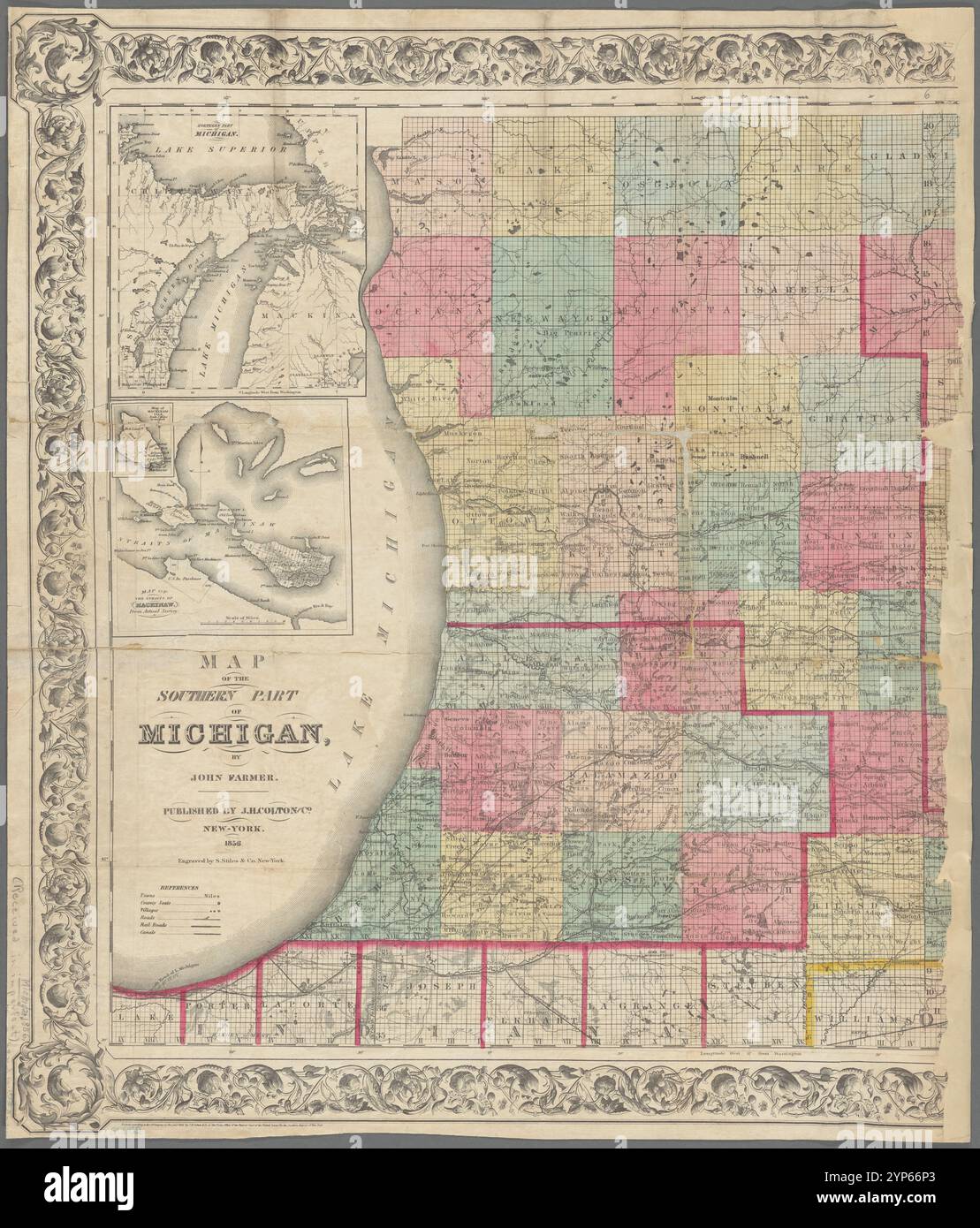 Map of the southern part of Michigan 1856 by Farmer, John, 1798-1859 ...