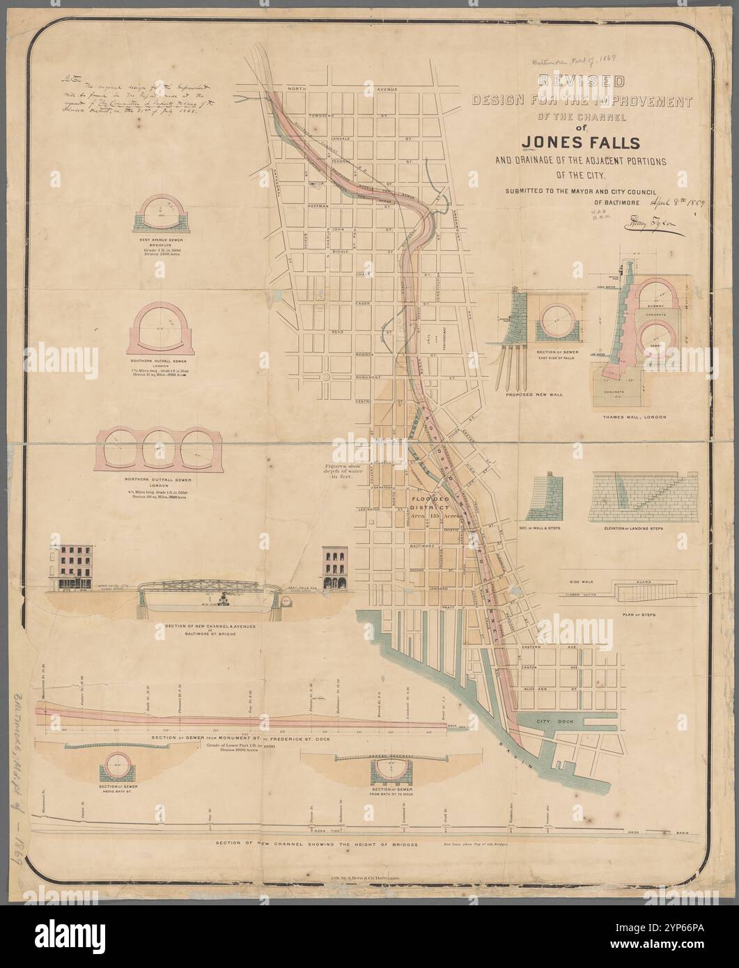 Revised design for the improvement of the channel of Jones Falls and drainage of the adjacent ...