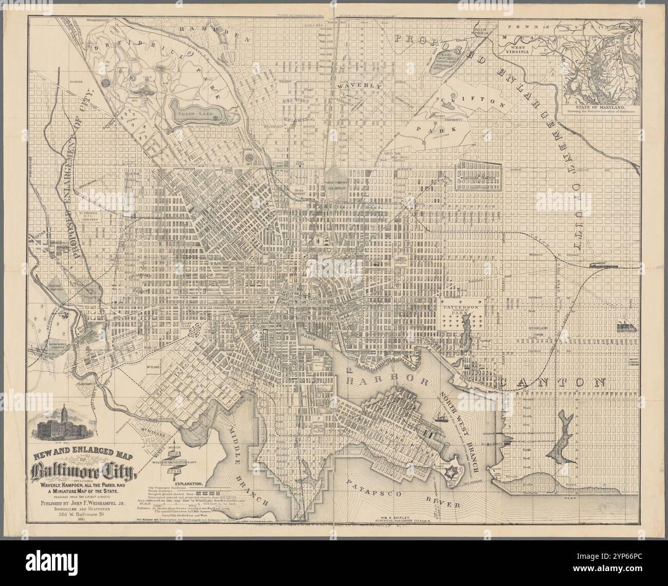 New and enlarged map of Baltimore city : including Waverly, Hampden ...