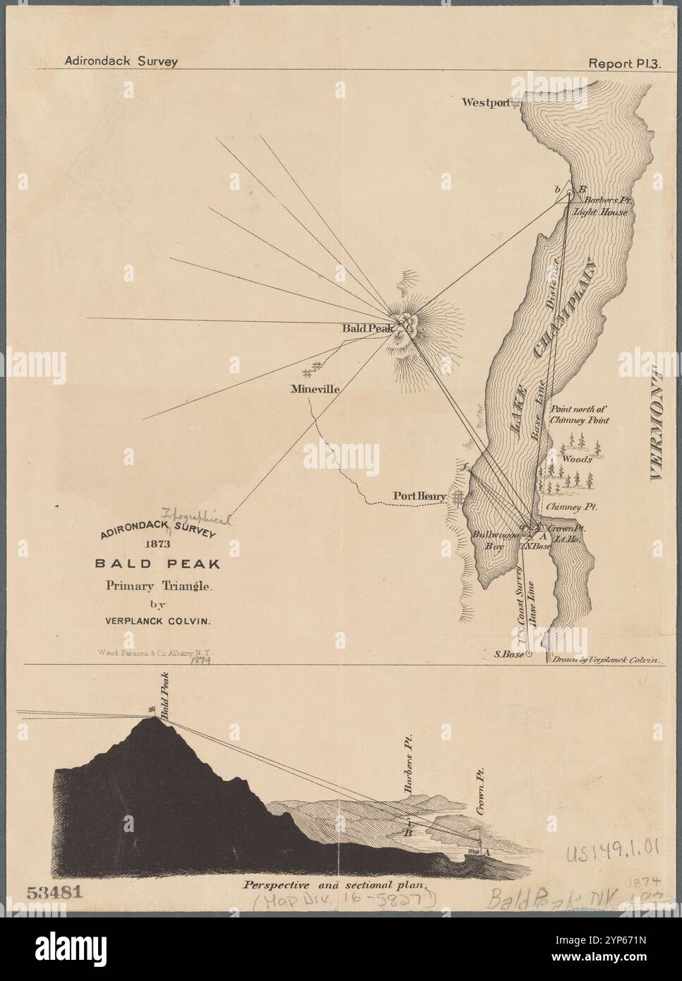 Adirondack survey, 1873: Bald peak primary triangle 1874 by Colvin ...