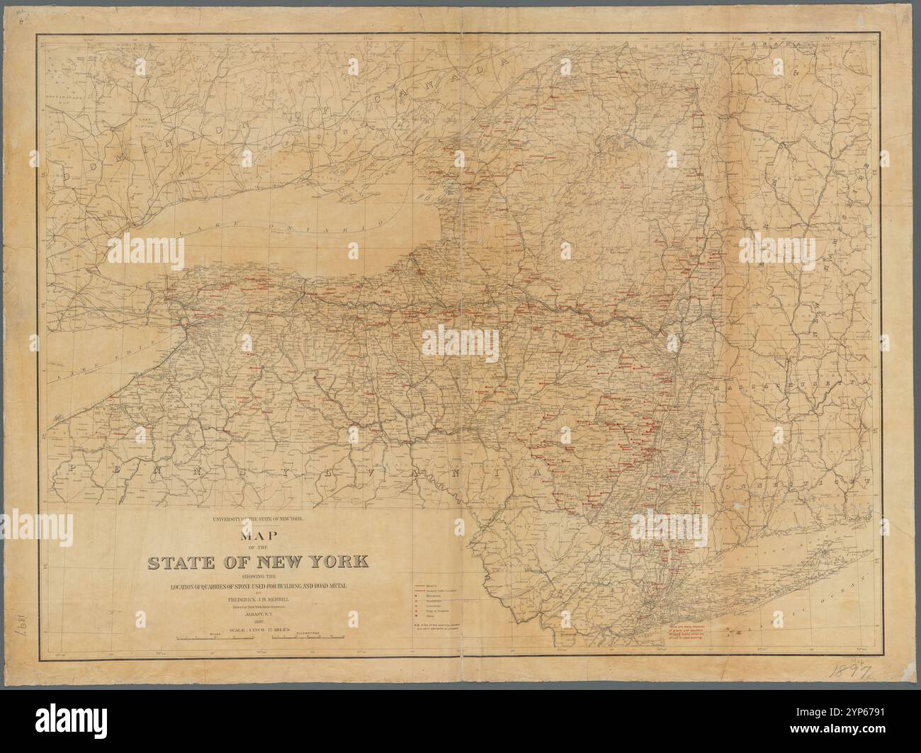 Map of the State of New York showing the location of quarries of stone ...