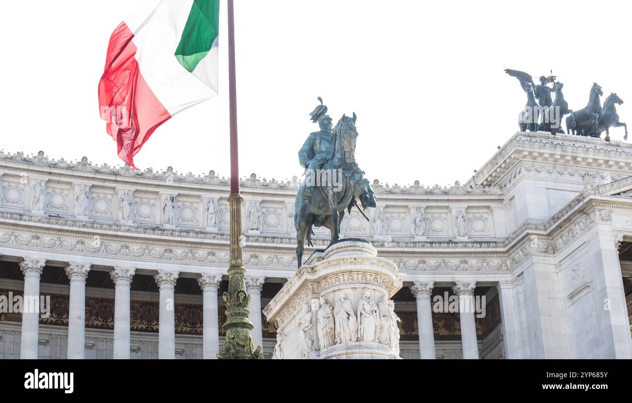 Statue of Victor Emmanuel II on Horseback with Italian Flag Waving: A ...