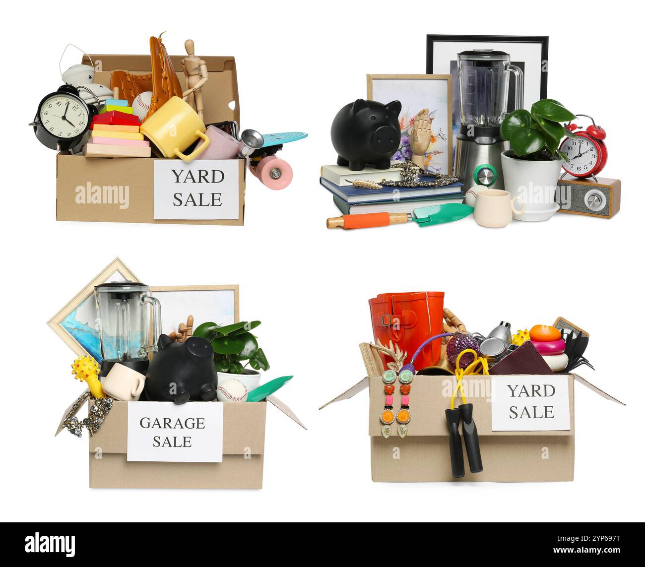 Garage or yard sale. Different stuff isolated on white, set Stock Photo ...