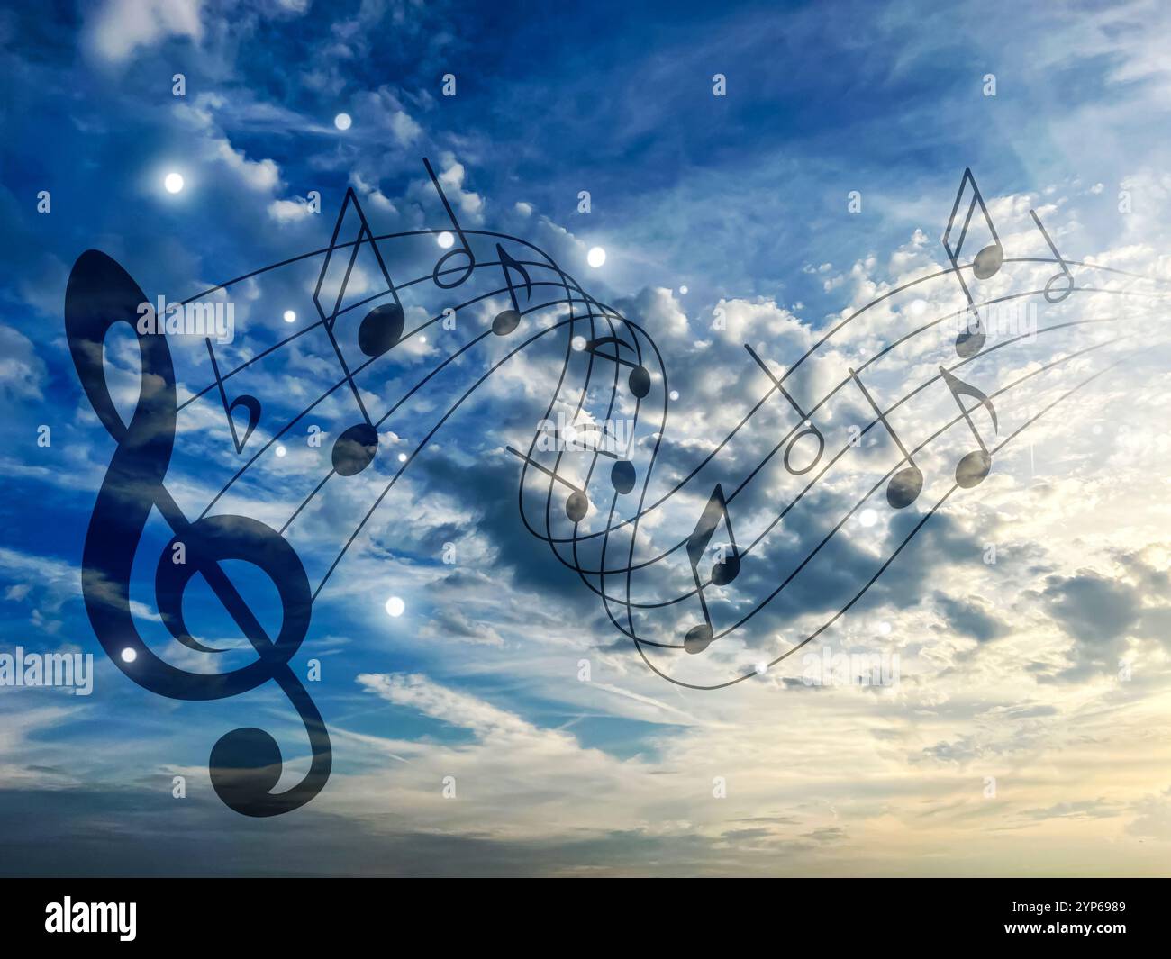 Musical symbols in beautiful sky with clouds Stock Photo - Alamy