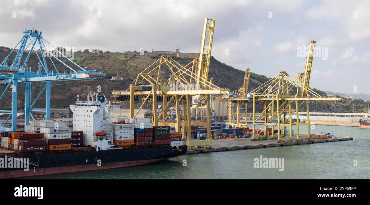 Barcelona, Catalonia, Spain, September 10 2024 Loading containers on a ...