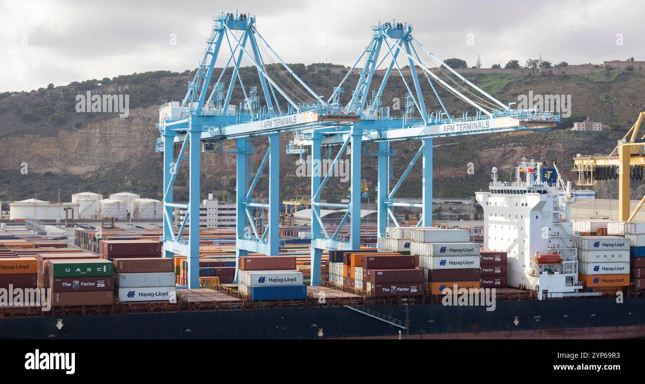 Barcelona, Catalonia, Spain, September 10 2024 Loading containers on a ...