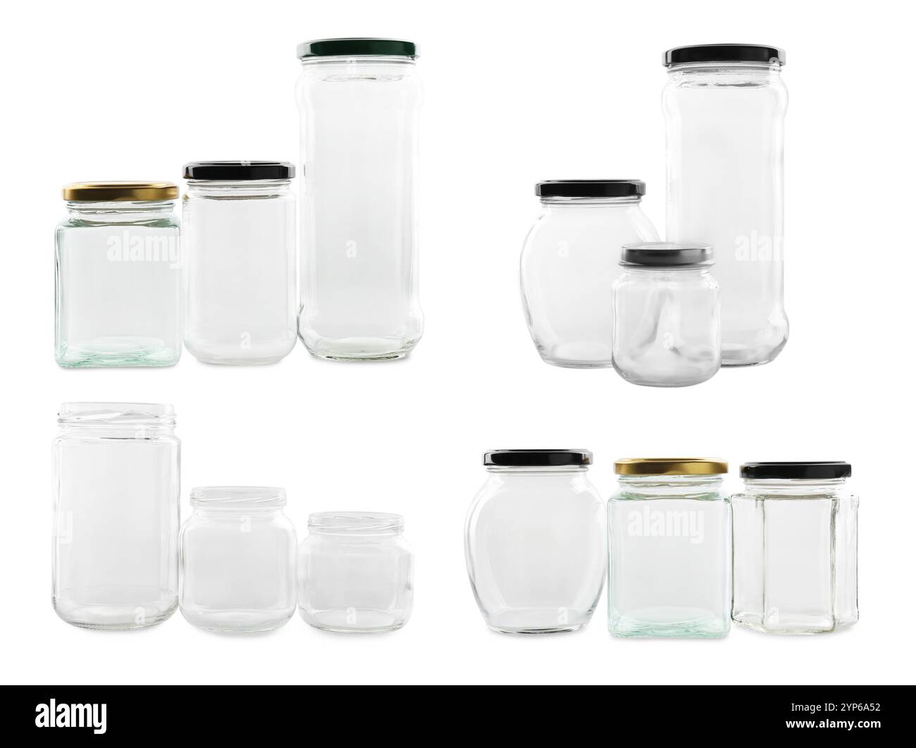 Set of many different glass jars isolated on white Stock Photo - Alamy