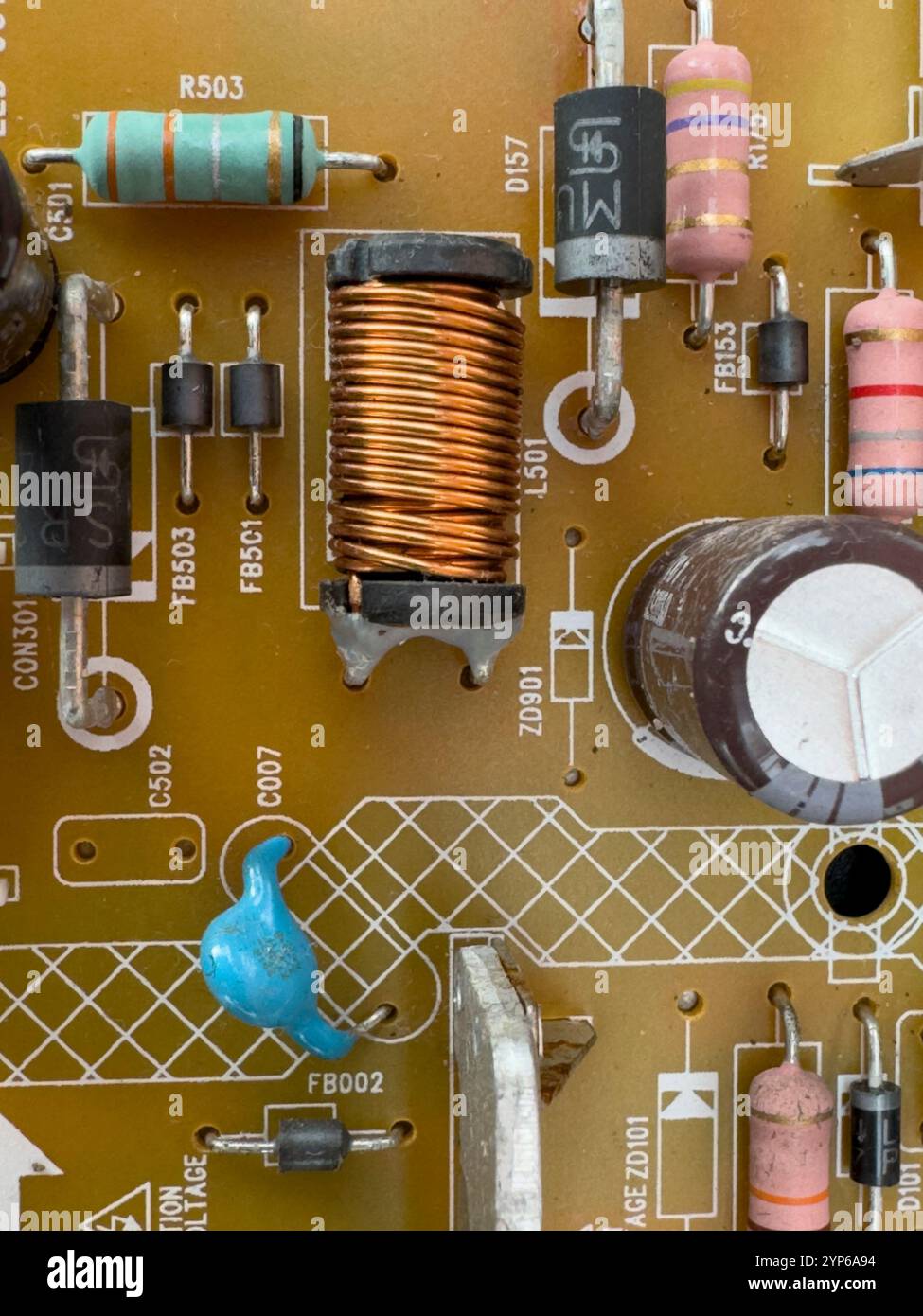 Old circuit board with small and large parts and connectors Stock Photo ...