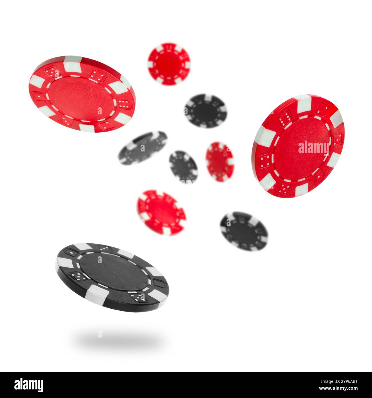 Black and red casino chips falling on white background Stock Photo - Alamy