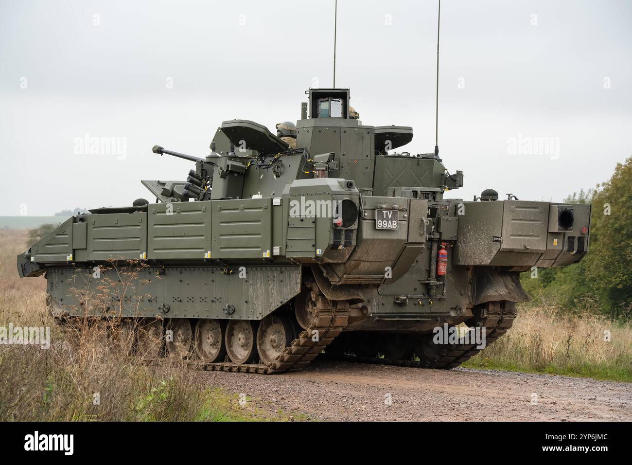 British army 245 Ajax AFV, ISTAR tank tracked combat vehicle in action ...