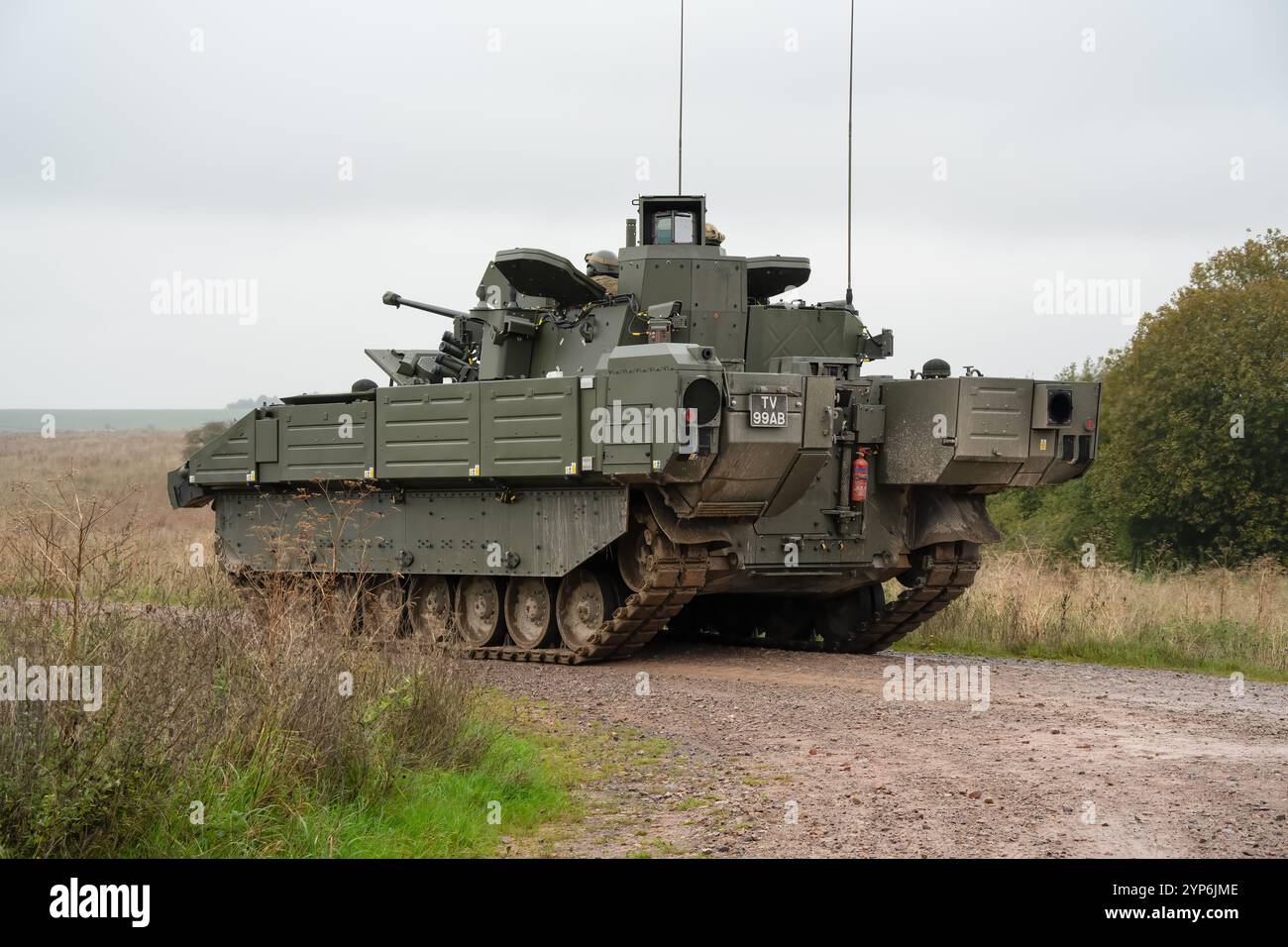 British army 245 Ajax AFV, ISTAR tank tracked combat vehicle in action ...