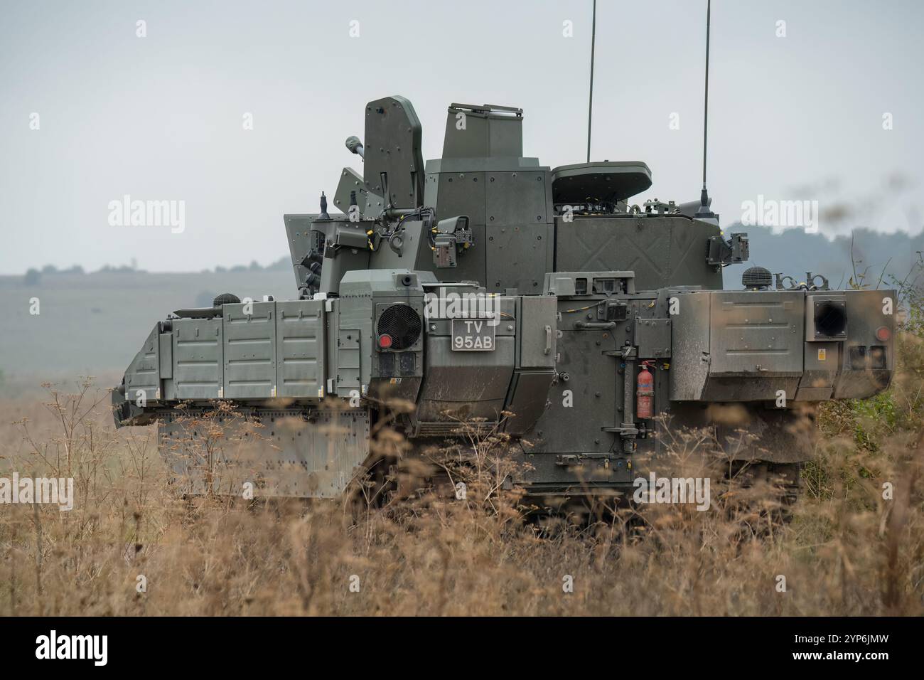 British army 245 Ajax AFV, ISTAR tank tracked combat vehicle in action ...
