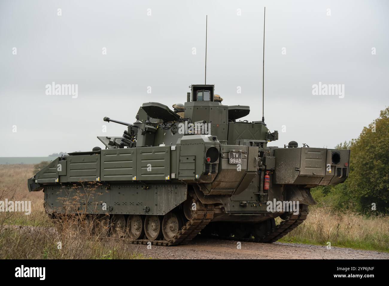 British army 245 Ajax AFV, ISTAR tank tracked combat vehicle in action ...