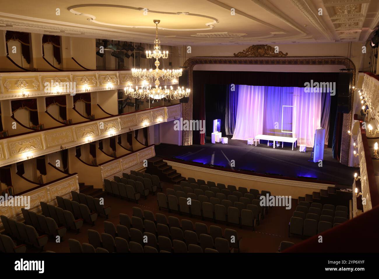 Theatre interior with stage, rows of comfortable seats and beautiful ...