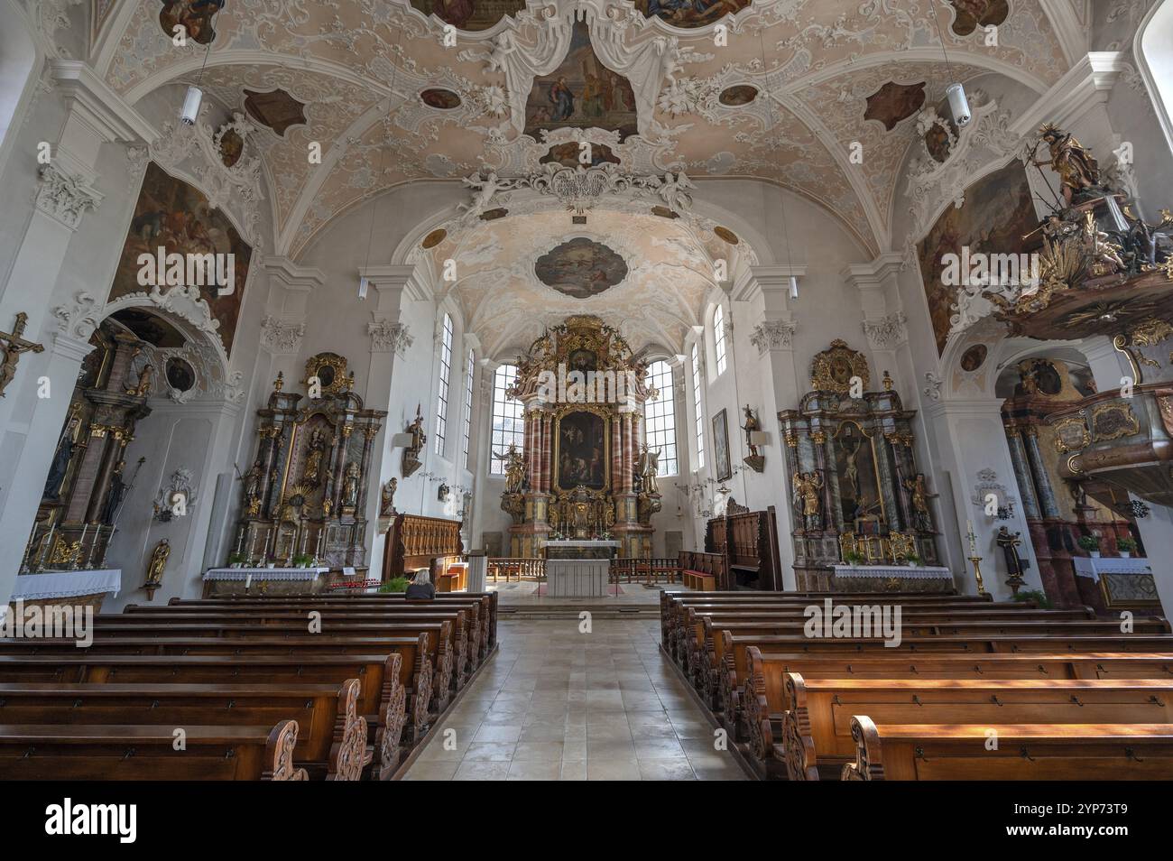 Interior of the parish church of St. John the Baptist, built in 1475 as ...