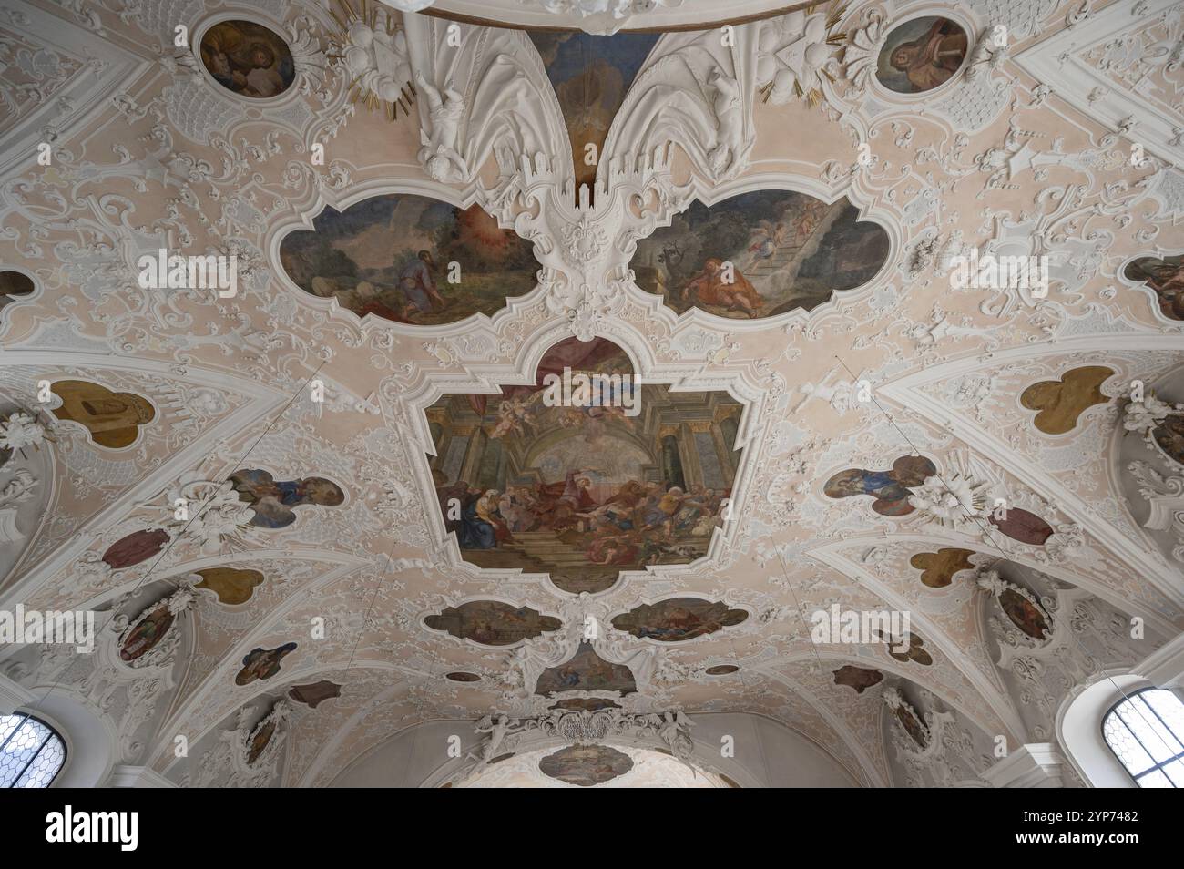 Vaults with stucco work and frescoes in the parish church of St. John ...
