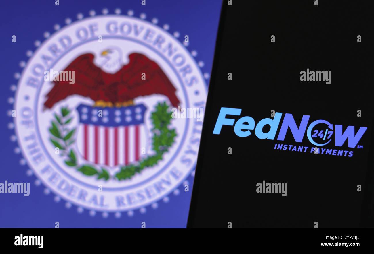 In this photo illustration the FedNow Service (Instant Payments) logo ...