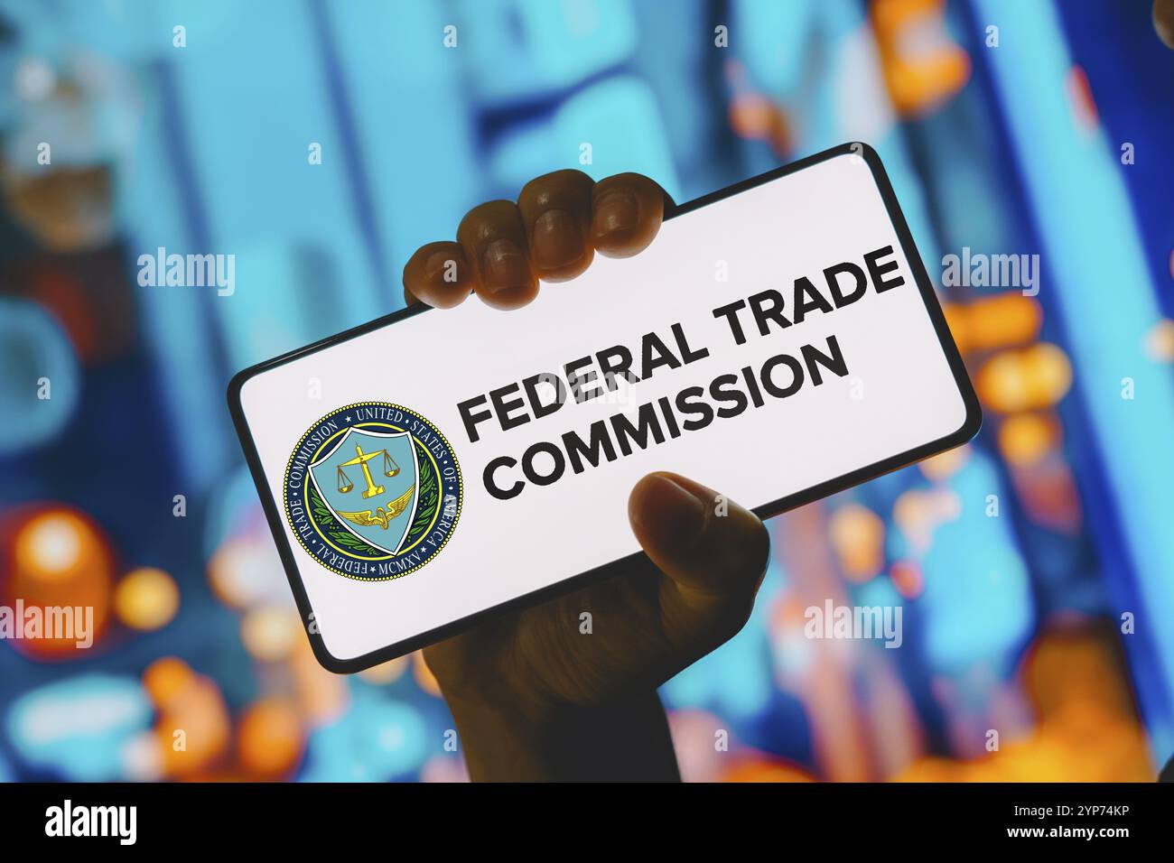 In this photo illustration, the Federal Trade Commission (FTC) logo is ...