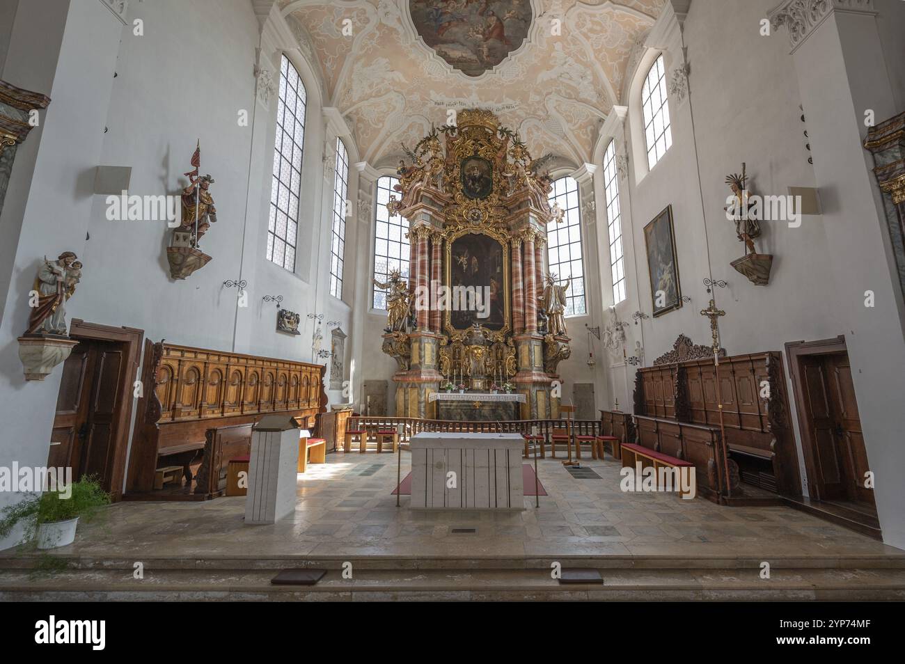 Baroque high altar of the parish church of St. John the Baptist, built ...