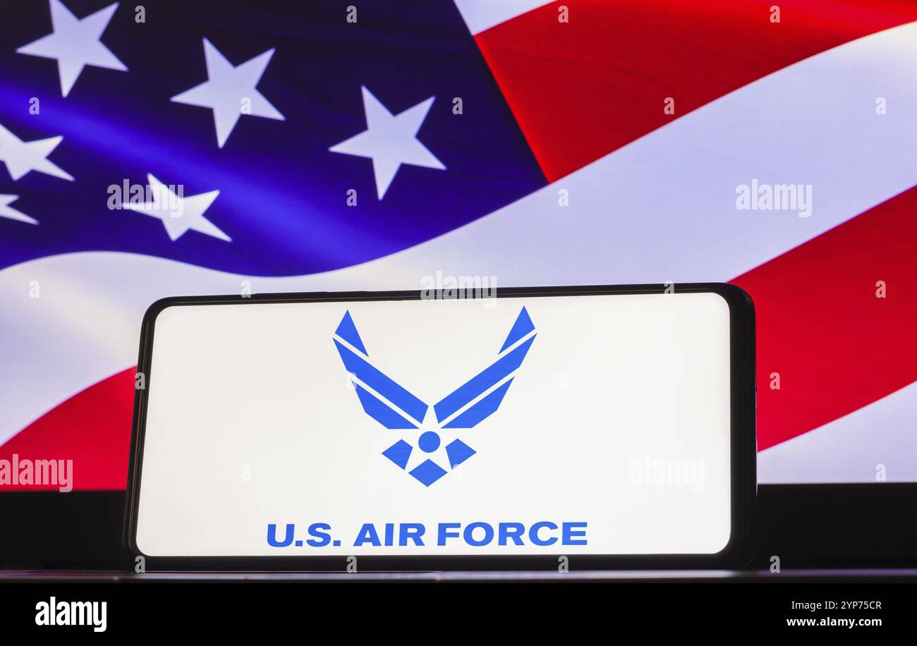 In this photo illustration the United States Air Force (USAF) logo seen ...