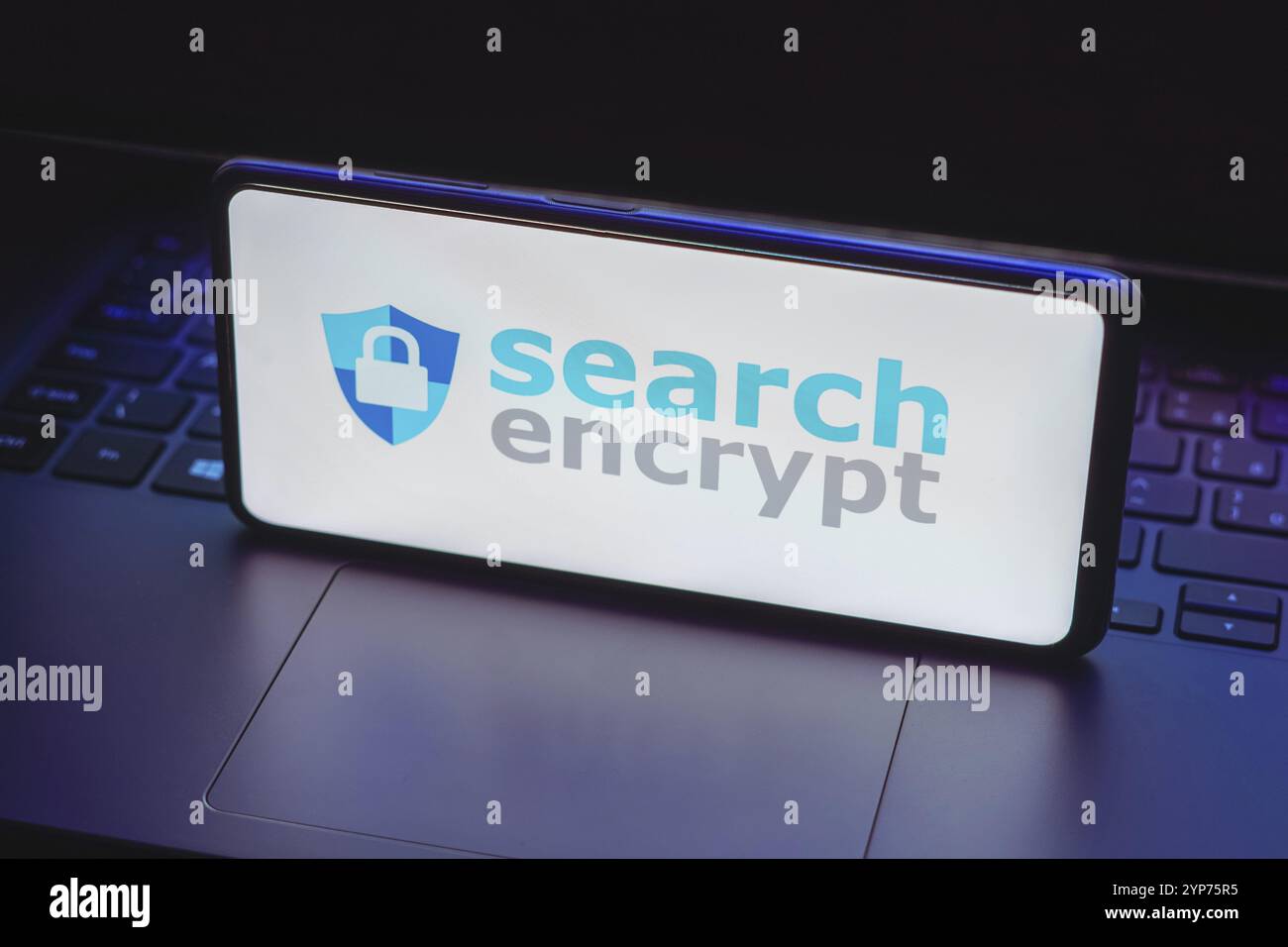 In this photo illustration, the Search Encrypt logo is displayed on a ...