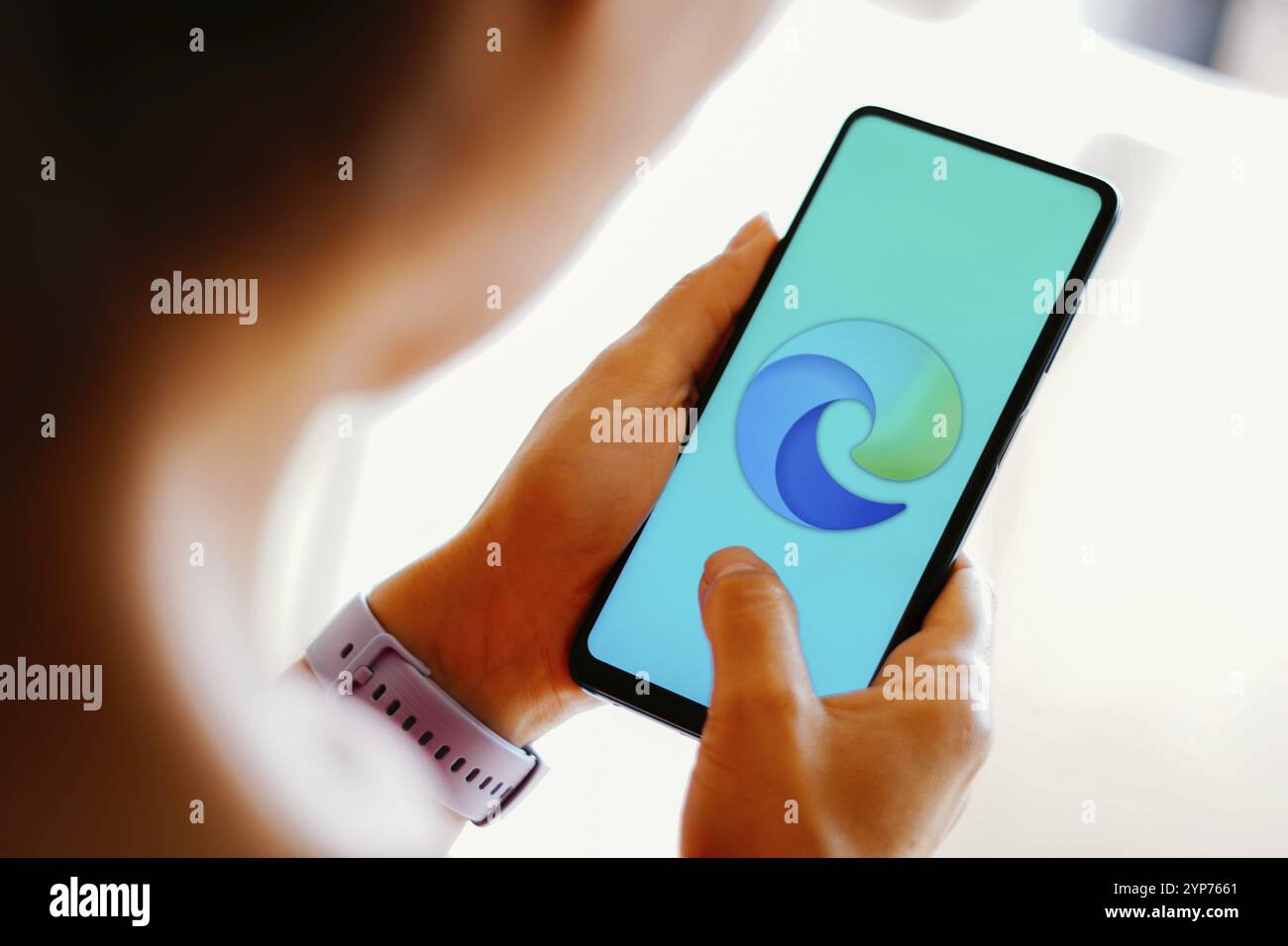 In this photo illustration, the Microsoft Edge logo is displayed on a ...