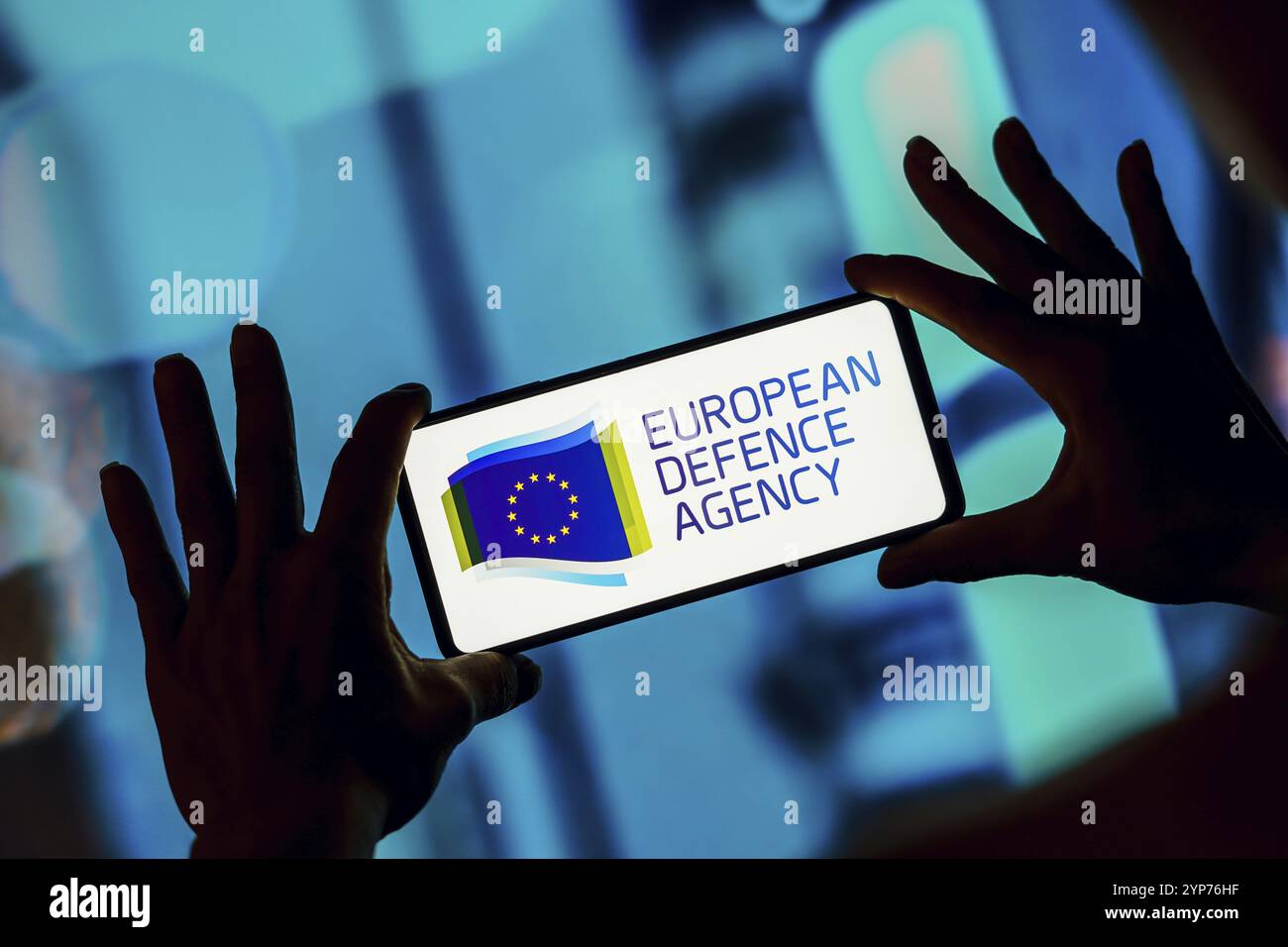 In this photo illustration, the European Defence Agency (EDA) logo is ...