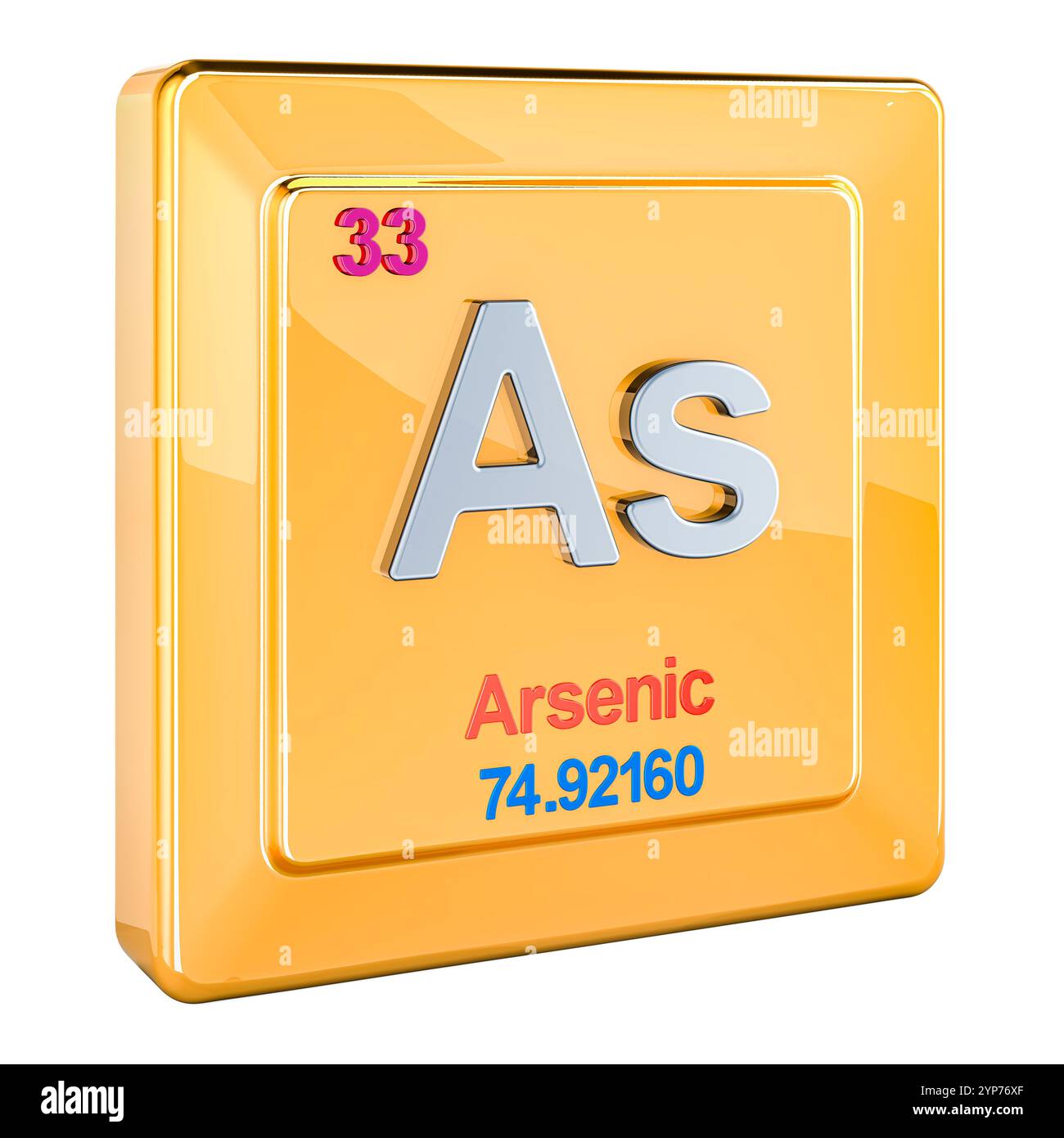 Arsenic As, chemical element sign with number 33 in periodic table. 3D ...