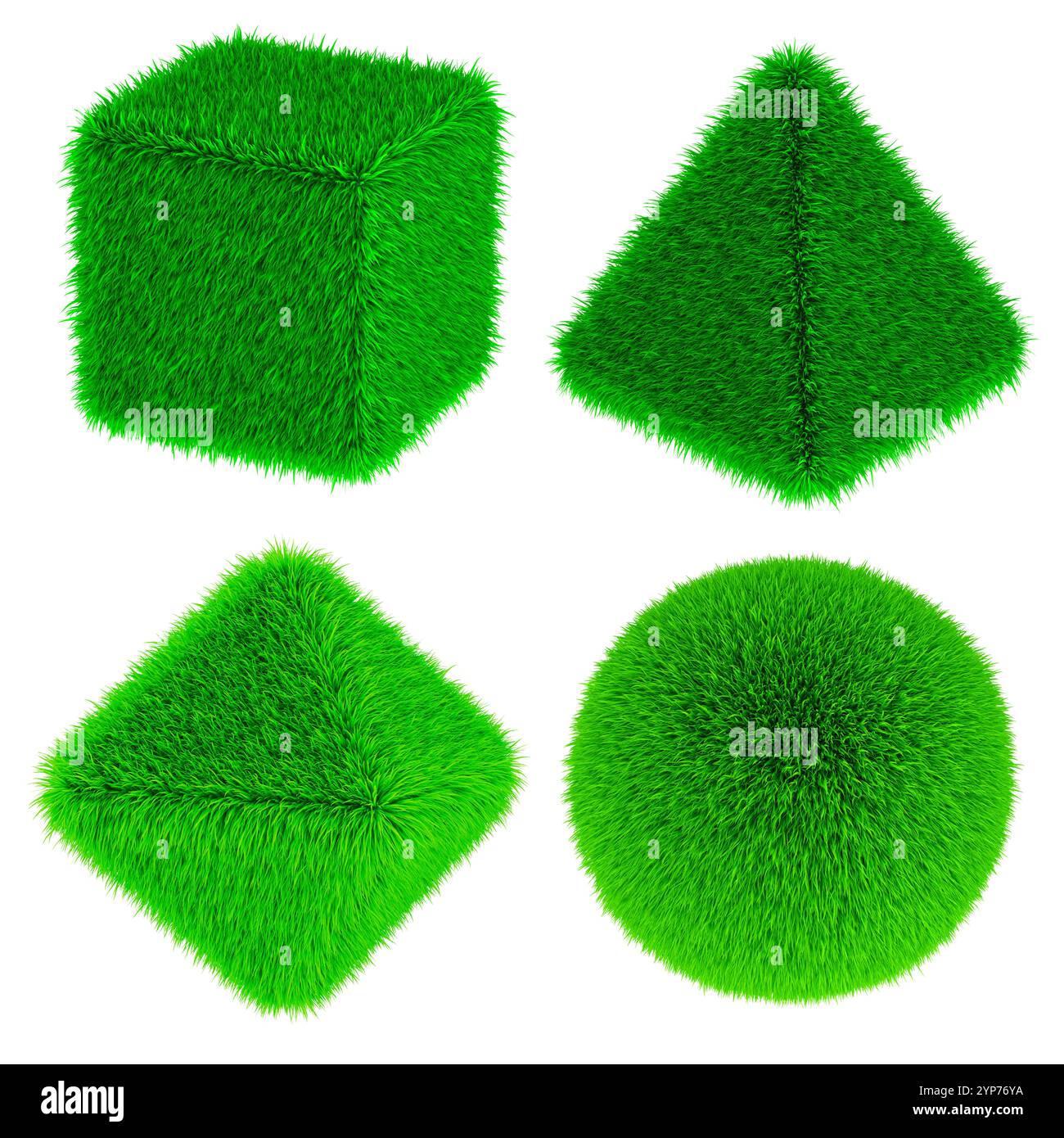 Grass cube, grass sphere, pyramid and octahedron from green grass, 3D ...