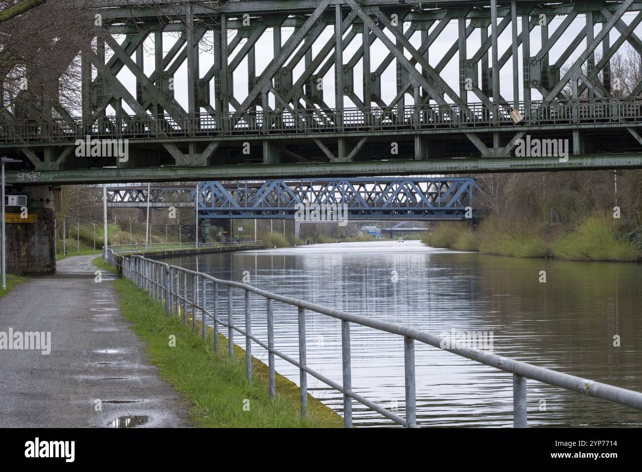 Industrial channel with many bridges Stock Photo - Alamy